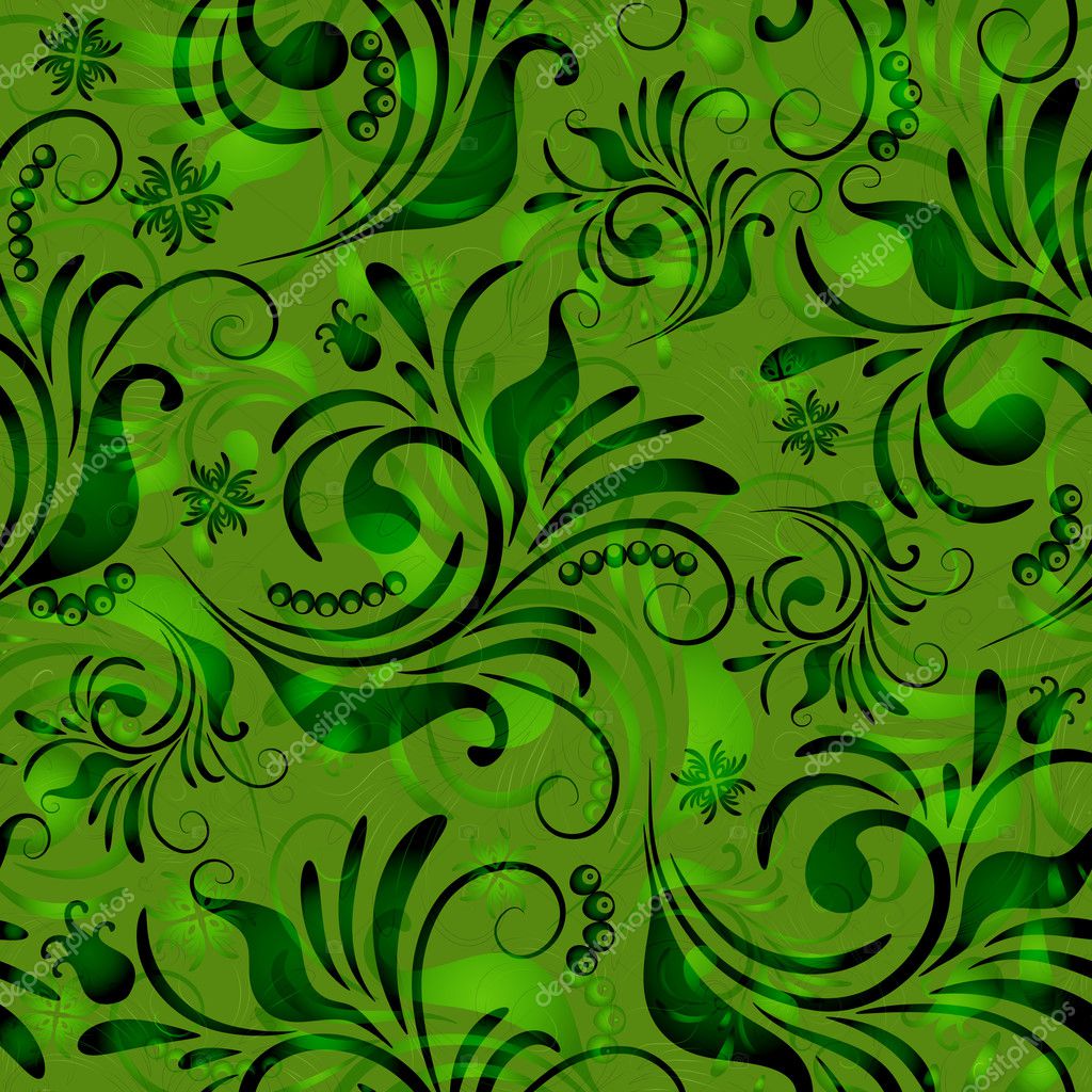 Green seamless floral pattern — Stock Vector © OlgaDrozd #7497268