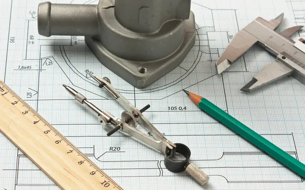 Automotive parts and drawing - Stock Image - Everypixel