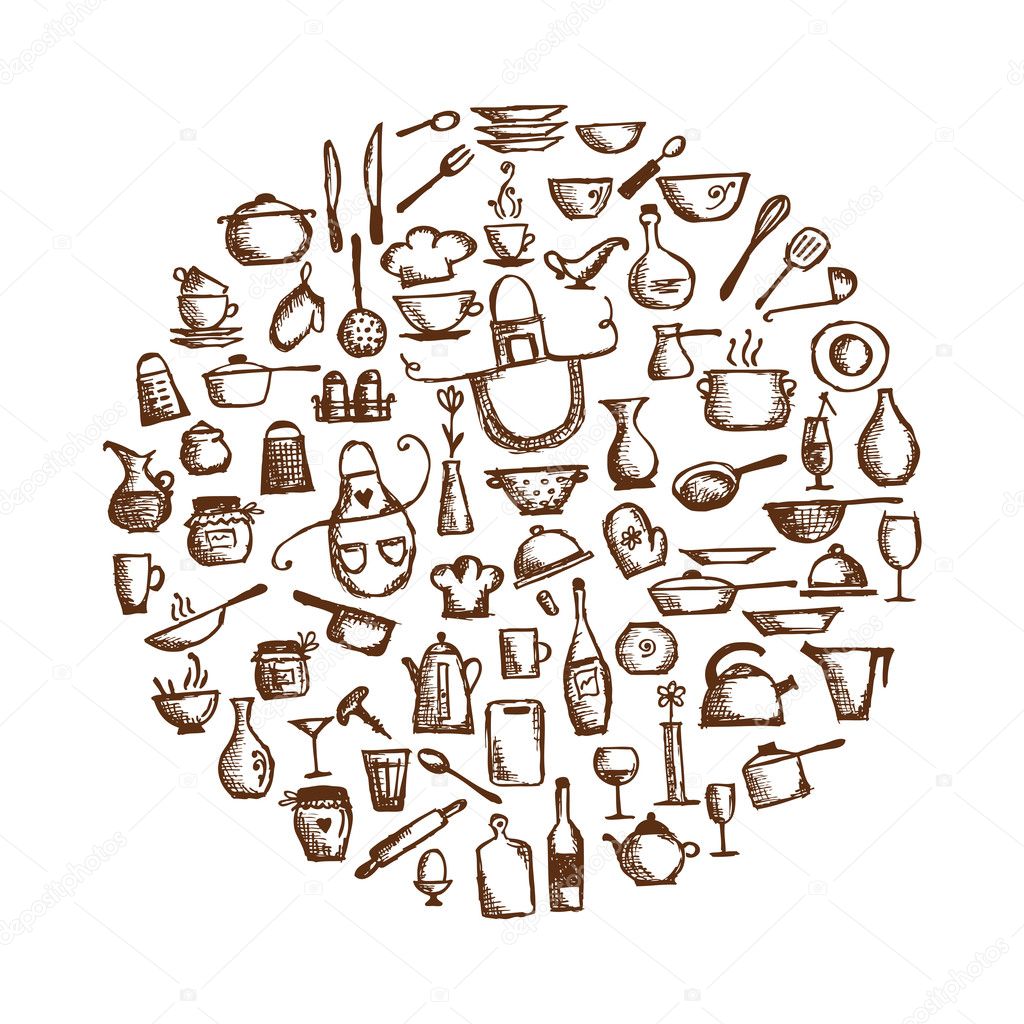 Keukengerei, sketch tekening voor uw ontwerp — Stockvector © Kudryashka ... Keukengerei, sketch tekening voor uw ontwerp — Stockvector © Kudryashka ...