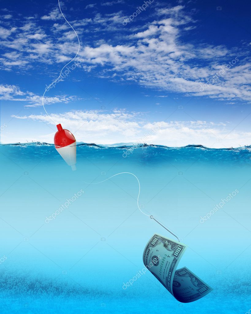 Fish hook underwater with banknotes — Stock Photo © SergeyNivens #6932720