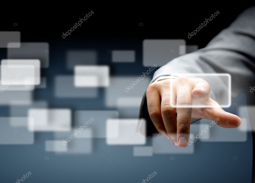 Man's hand pushing the button.Choice concept — Stock Photo ...