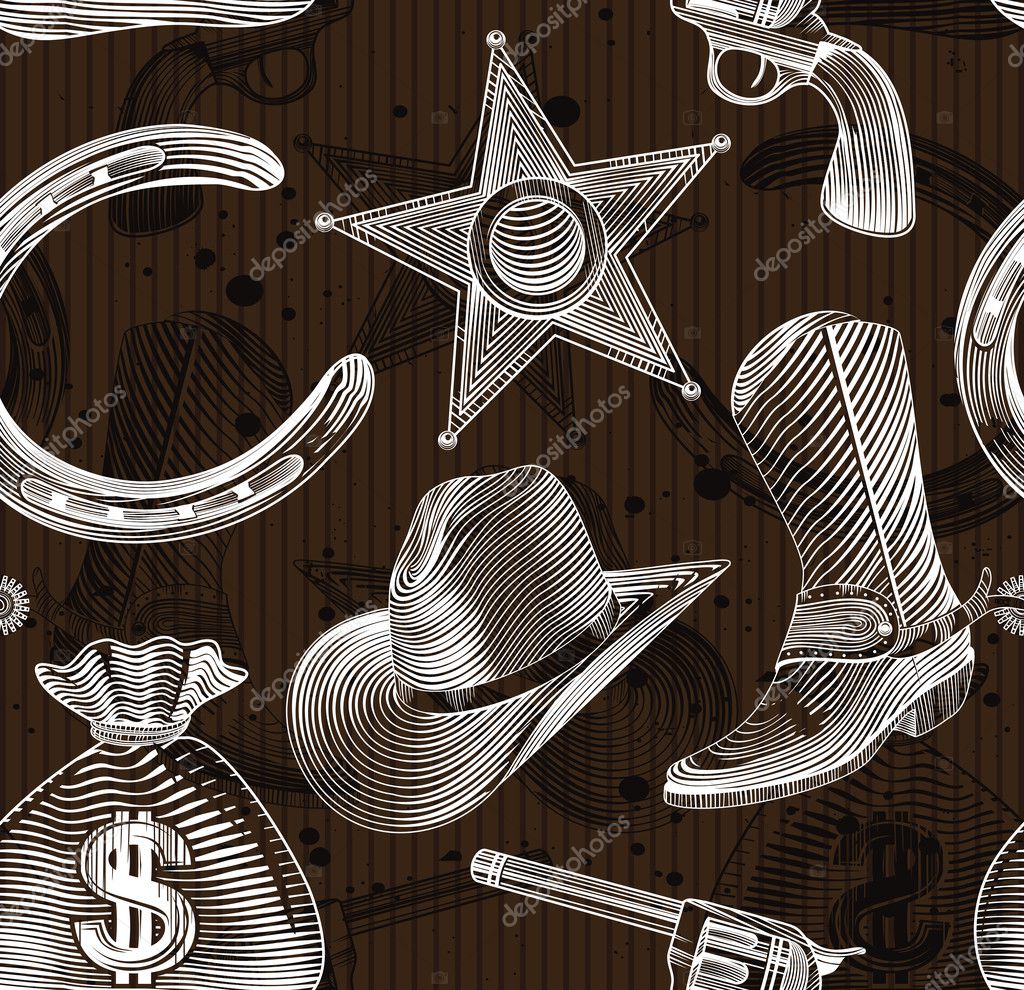 Seamless cowboy pattern in engraving style — Stock Vector © venimo #7897735