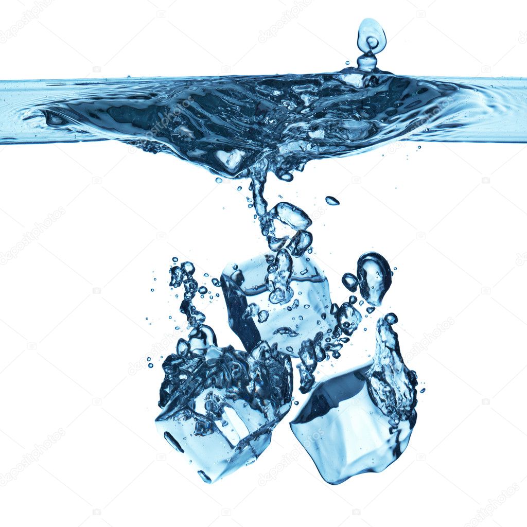 Ice cube dropped, isolated on white Stock Photo by ©smaglov 7675683
