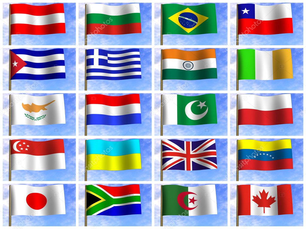 Collage from flags of the different countries of the world. icon ...