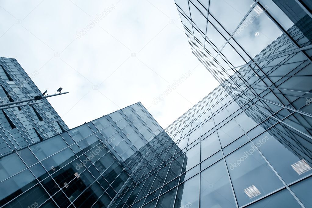 Wide angle view to dark high rise skyscrapers at night — Stock Photo ...