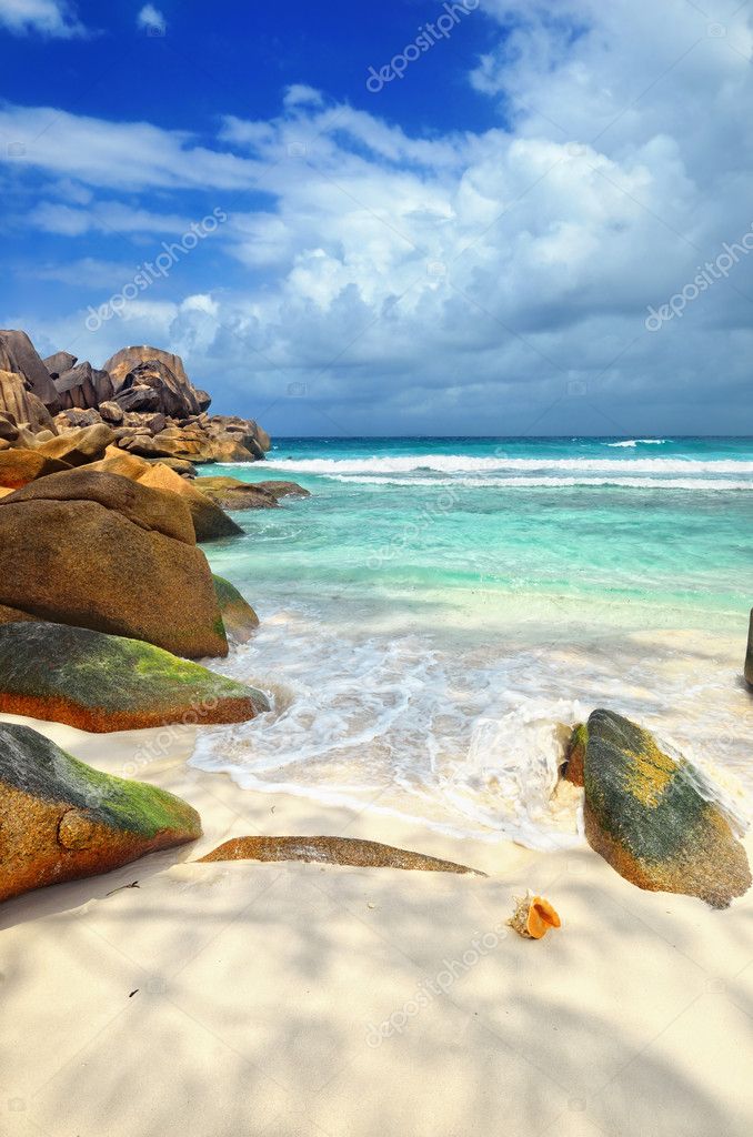 Granite rocky beaches on Seychelles islands — Stock Photo © znm666 #6864839