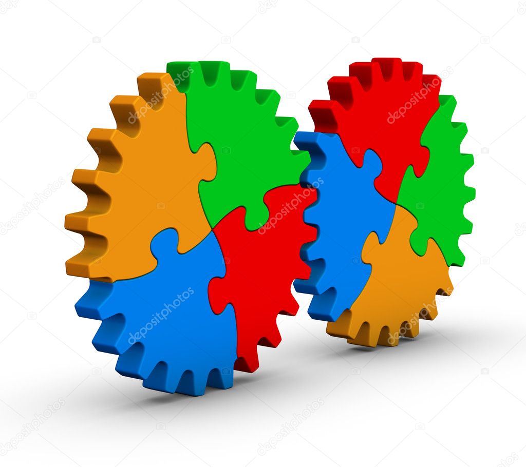Two gears of colorful jigsaw puzzles Stock Photo by ©almagami 7485022