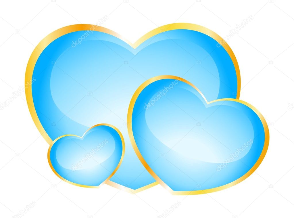 Tres hermosos corazones azules para un diseño en el día de San Valentín ...