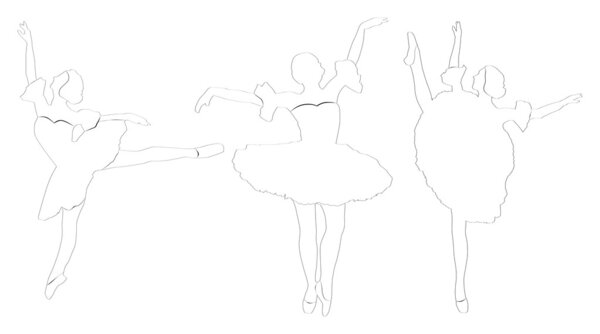 Ballet set. Ballerina in pointe shoes and a tutu. Dancer's legs. Line ...
