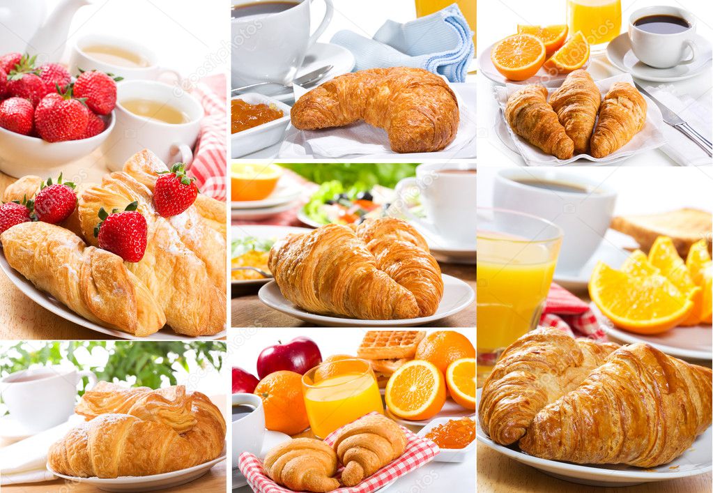 Collage of breakfast with croissants — Stock Photo © Nitrub #7760677