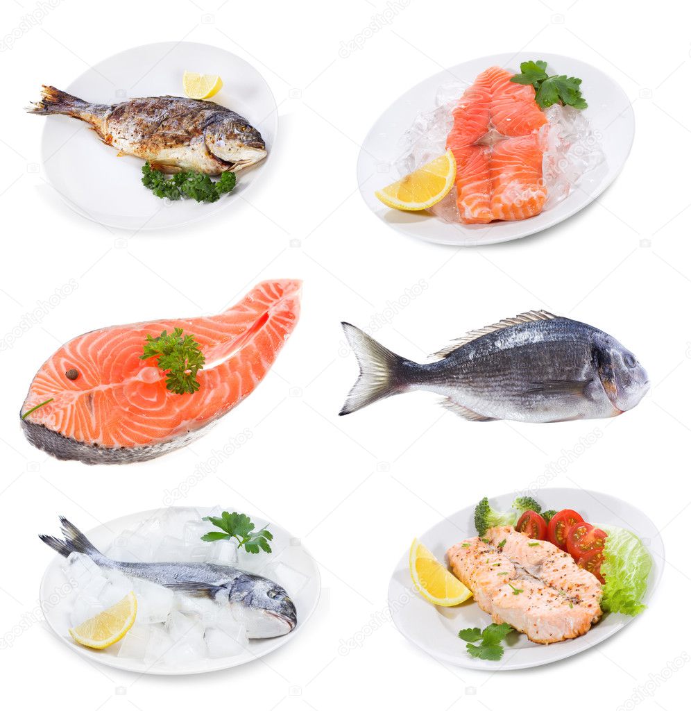 Set with different raw and prepared fish Stock Photo by ©Nitrub 7955789
