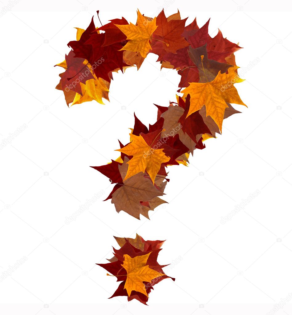 Question mark multicolored fall leaf composition isolated — Stock Photo ...