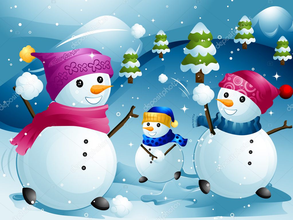 Snowman Snowball Fight Clipart