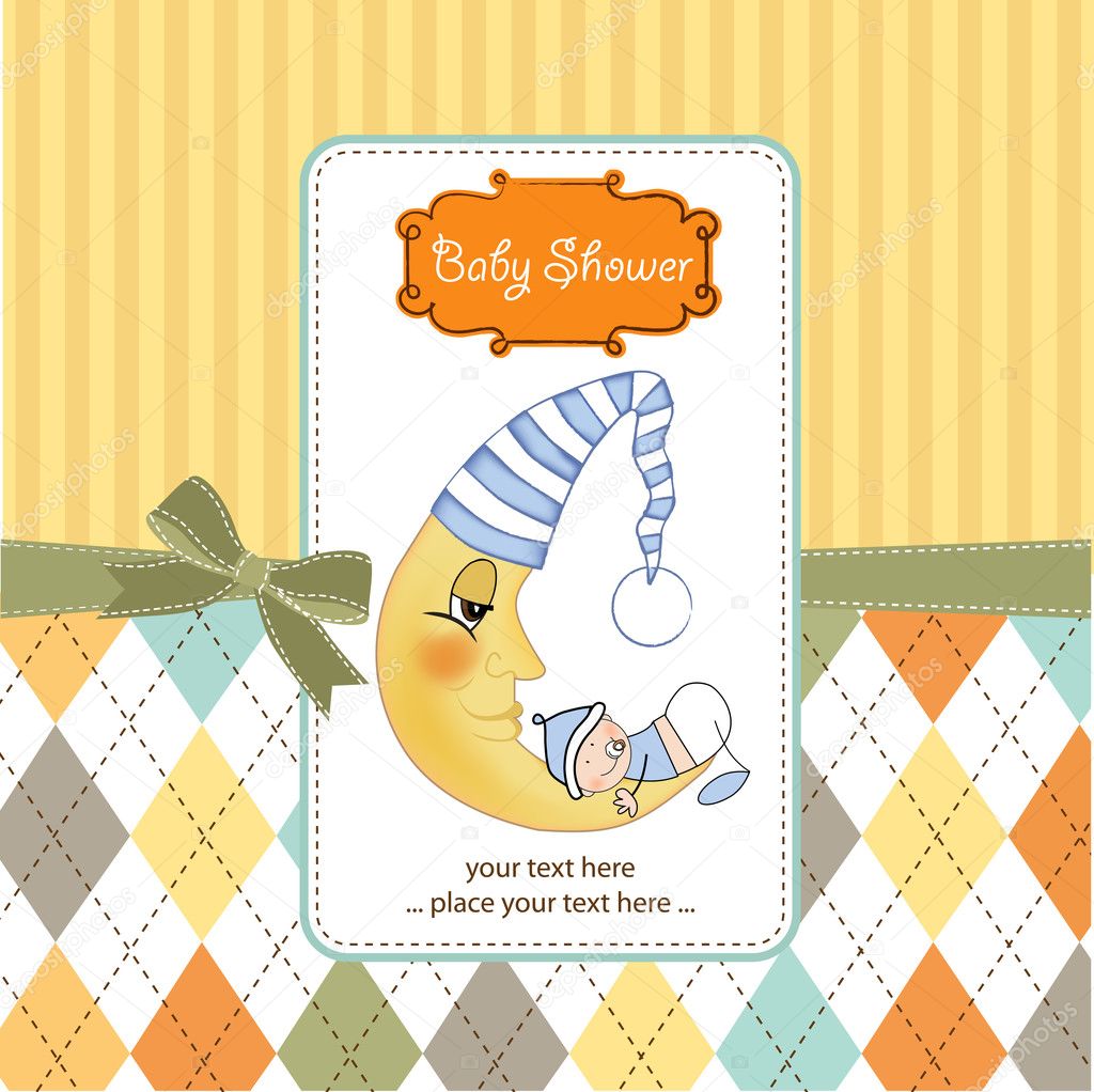 Greeting card with baby boy on moon — Stock Photo © ClaudiaBalasoiu ...