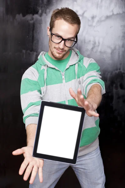 Smart Nerd Man With Tablet Computer - Digital library Stock Photo by ...