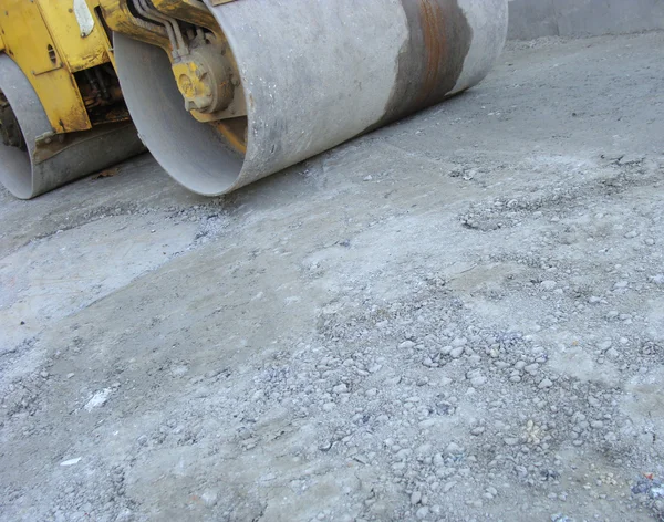 Yellow pavement road roller roller for new street - Stock Image ...