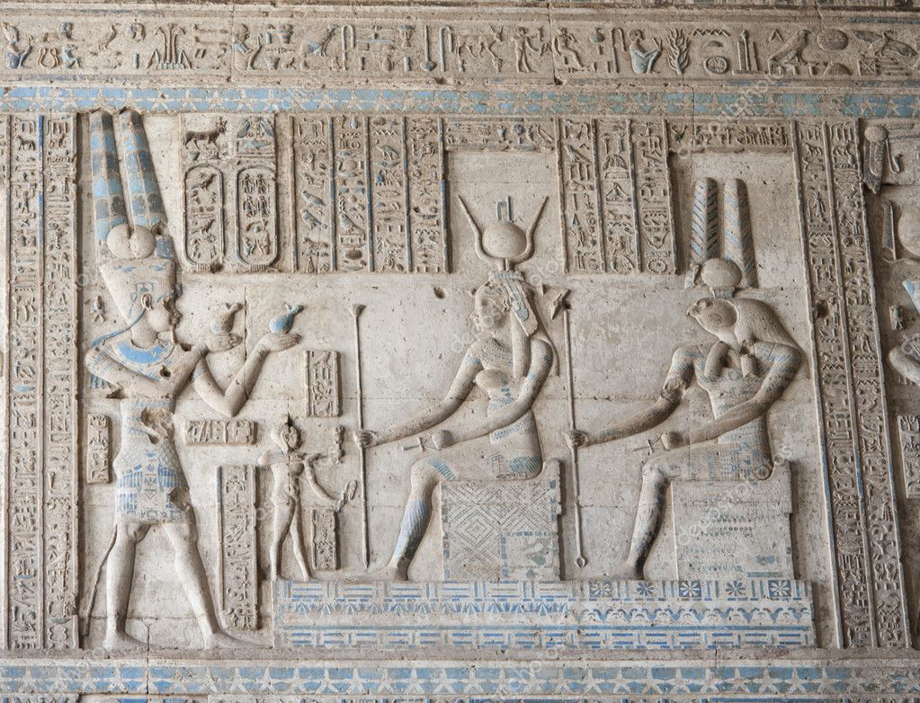 Egyptian hieroglyphic paintings on a temple wall — Stock Photo ...