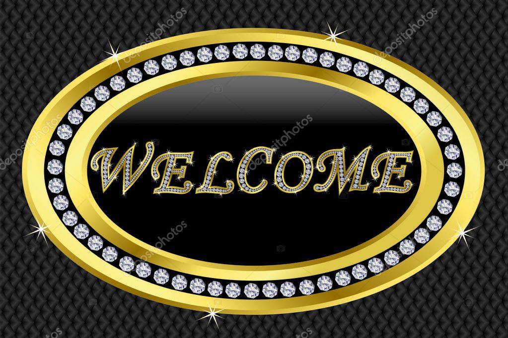 Welcome icon, golden sign with diamonds Stock Vector by ©DinoZZZ 6877110