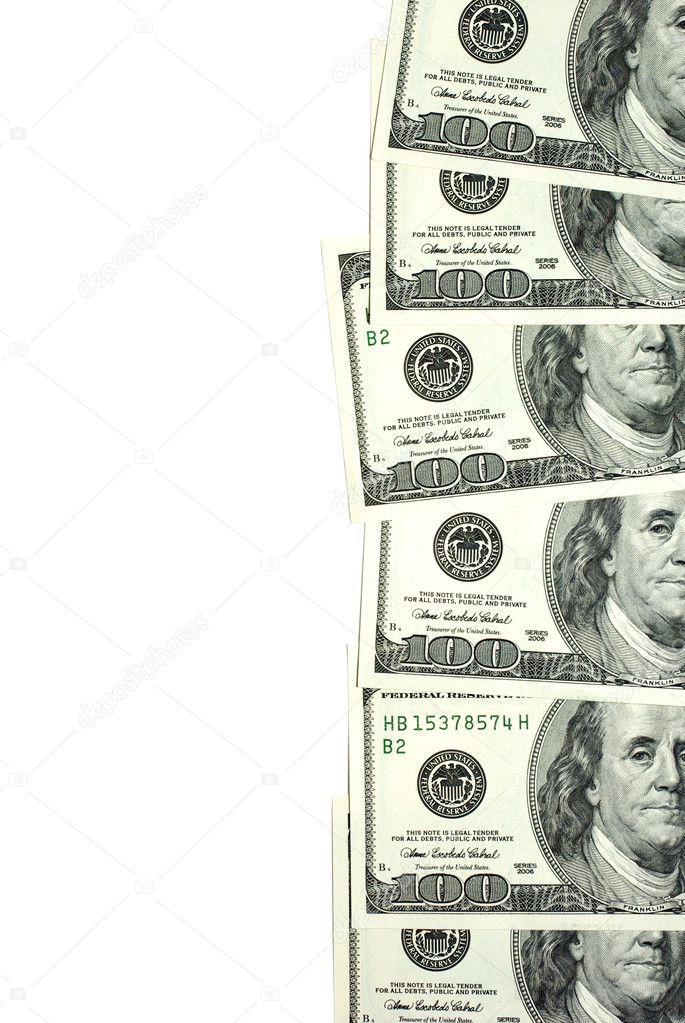 Dollar banknotes vertically isolated on white background. Stock Photo ...