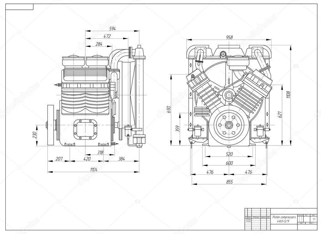 Drawing a piston compressor. Vector illustration — Stock Vector ...