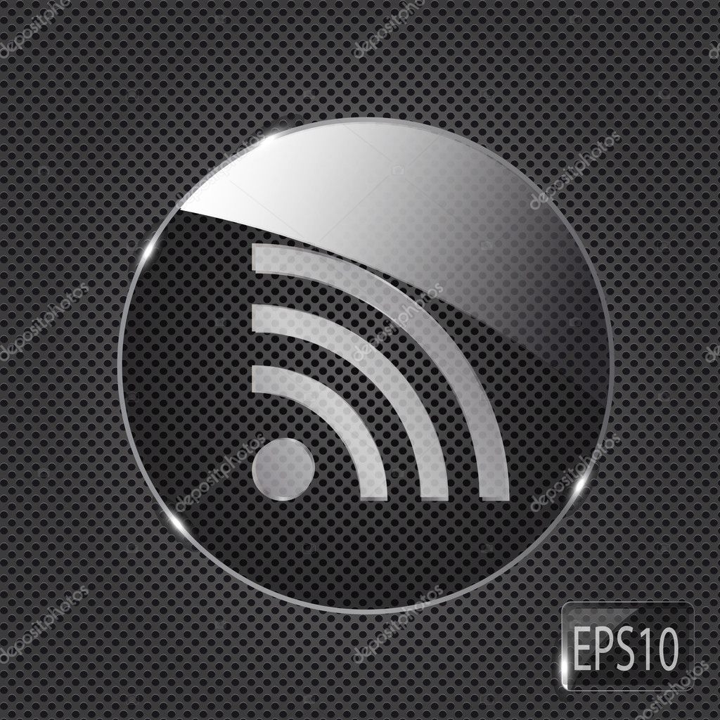 Glass rss button icon on metal background illustration — Stock Photo ...