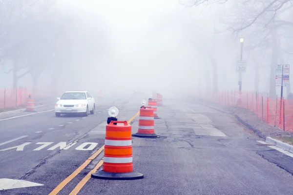 Danger on Road - Fog and Construction - Stock Image - Everypixel