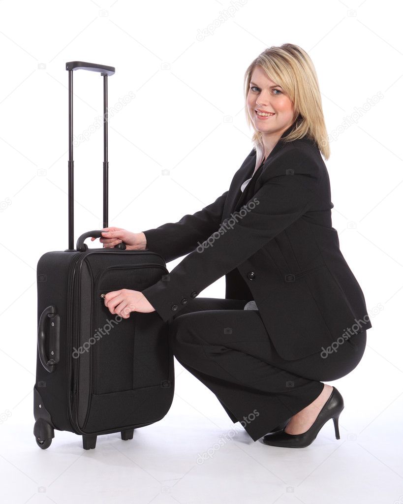 Beautiful young blonde business woman travelling — Stock Photo ... Beautiful young blonde business woman travelling — Stock Photo ...