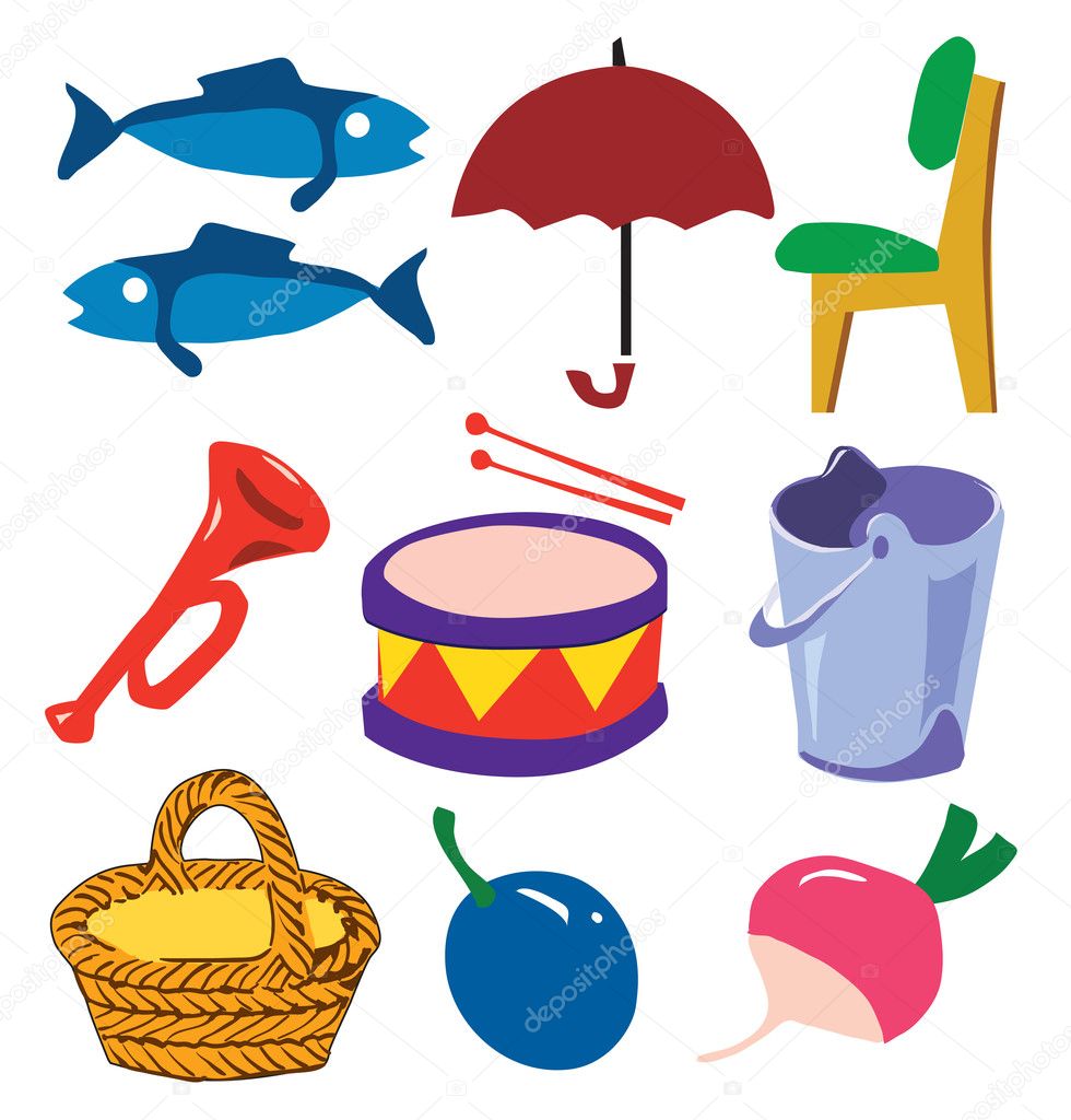 Doodle cartoon simple objects set — Stock Vector © Chuhail #7339531