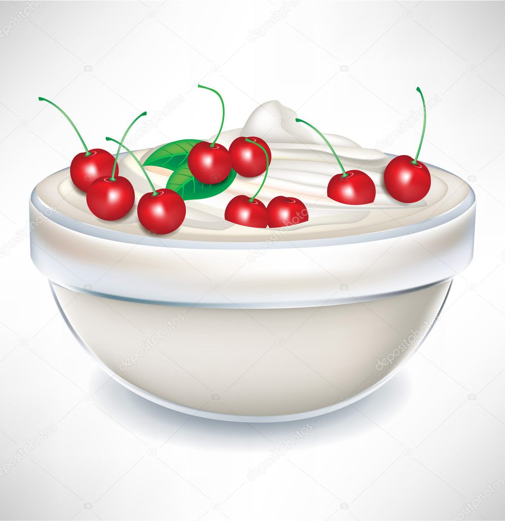 Yogurt cream in transparent bowl with cherry — Stock Vector © corneliap ...