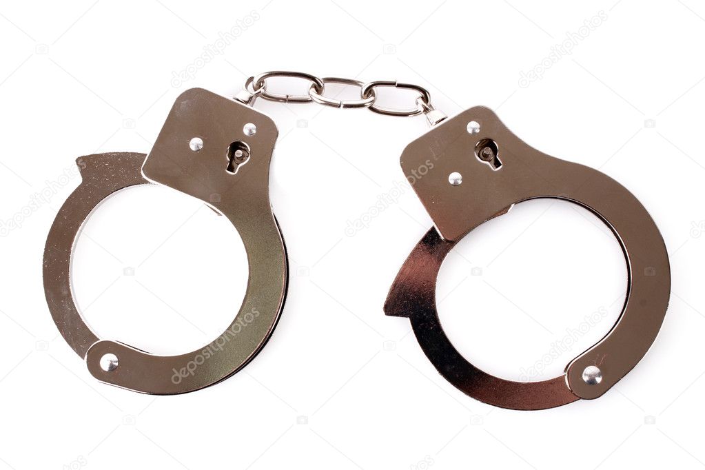 Grey handcuffs isolated on white background — Stock Photo © belchonock ...