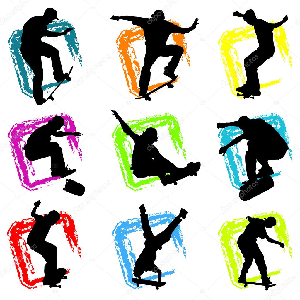 Skateboard silhouette background — Stock Vector © bogalo #6931710
