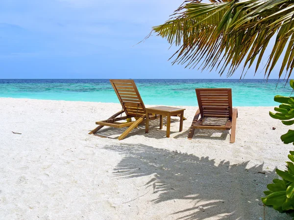 Two beach chairs at ocean front — Stock Photo © beachboy #95338256
