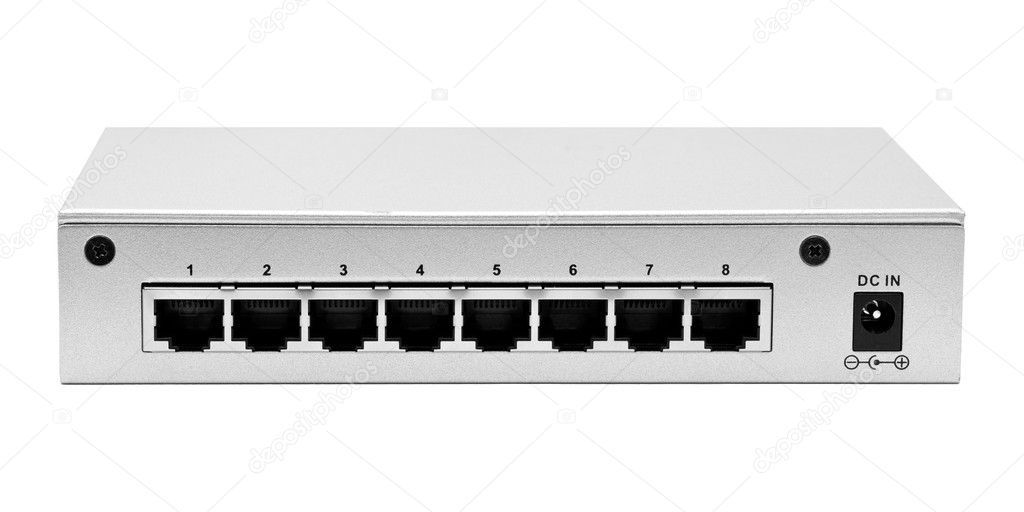 Lan switch back panel with 8 ports — Stock Photo © bigmikephoto #7027664