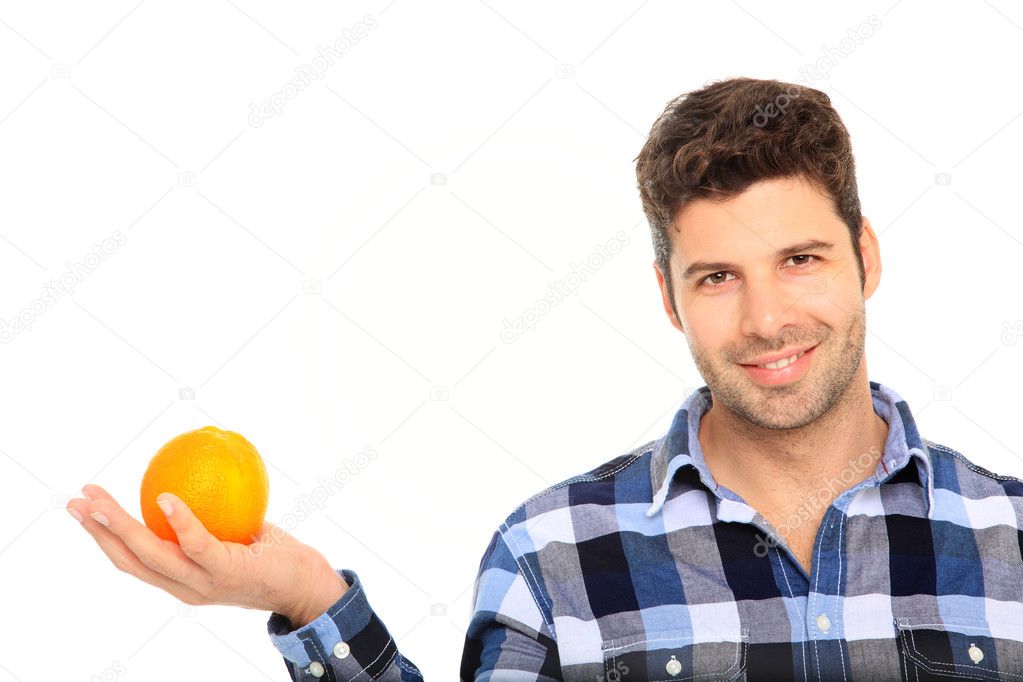 Man holding an orange — Stock Photo © smoxx #7805764