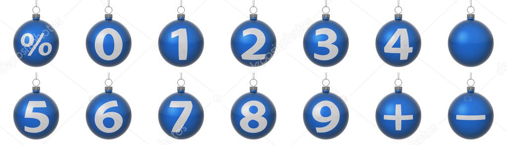 Set of blue Christmas balls with silver numbers Stock Photo by ...