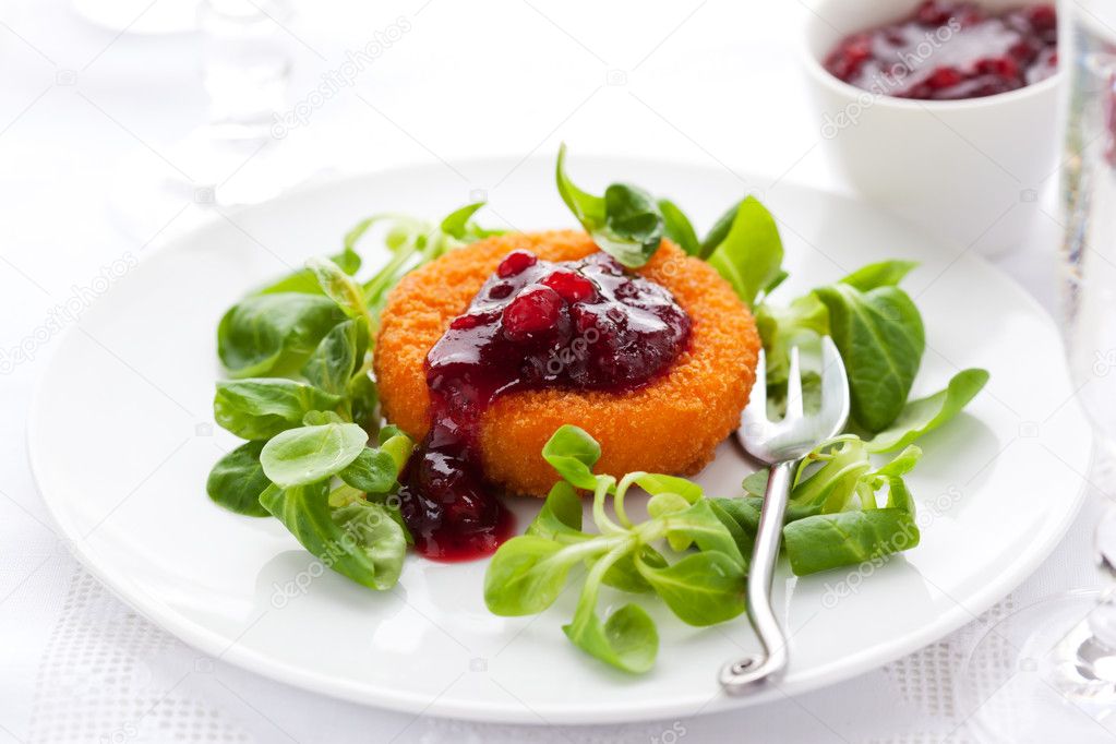 Camembert with cranberry sauce — Stock Photo © sarsmis #7807039