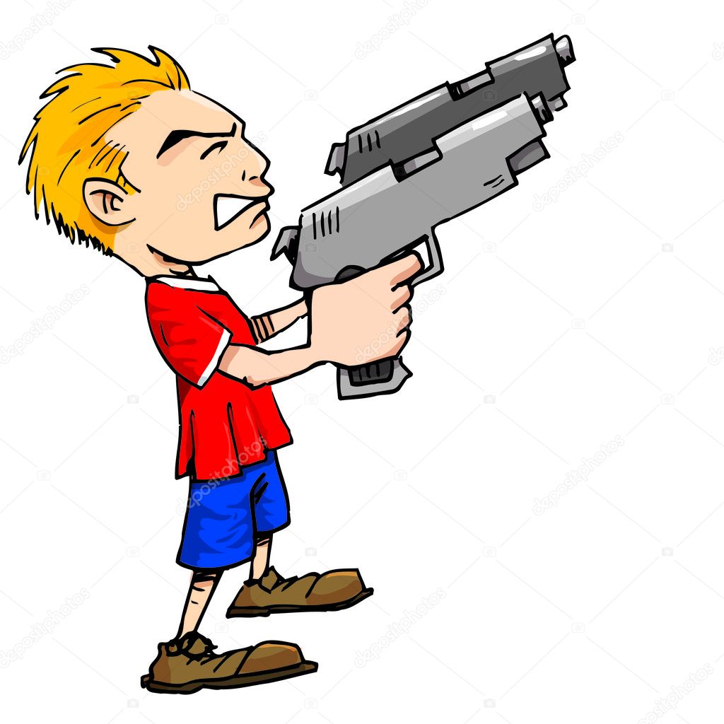 Cartoon of boy with huge guns — Stock Vector © antonbrand #7781310