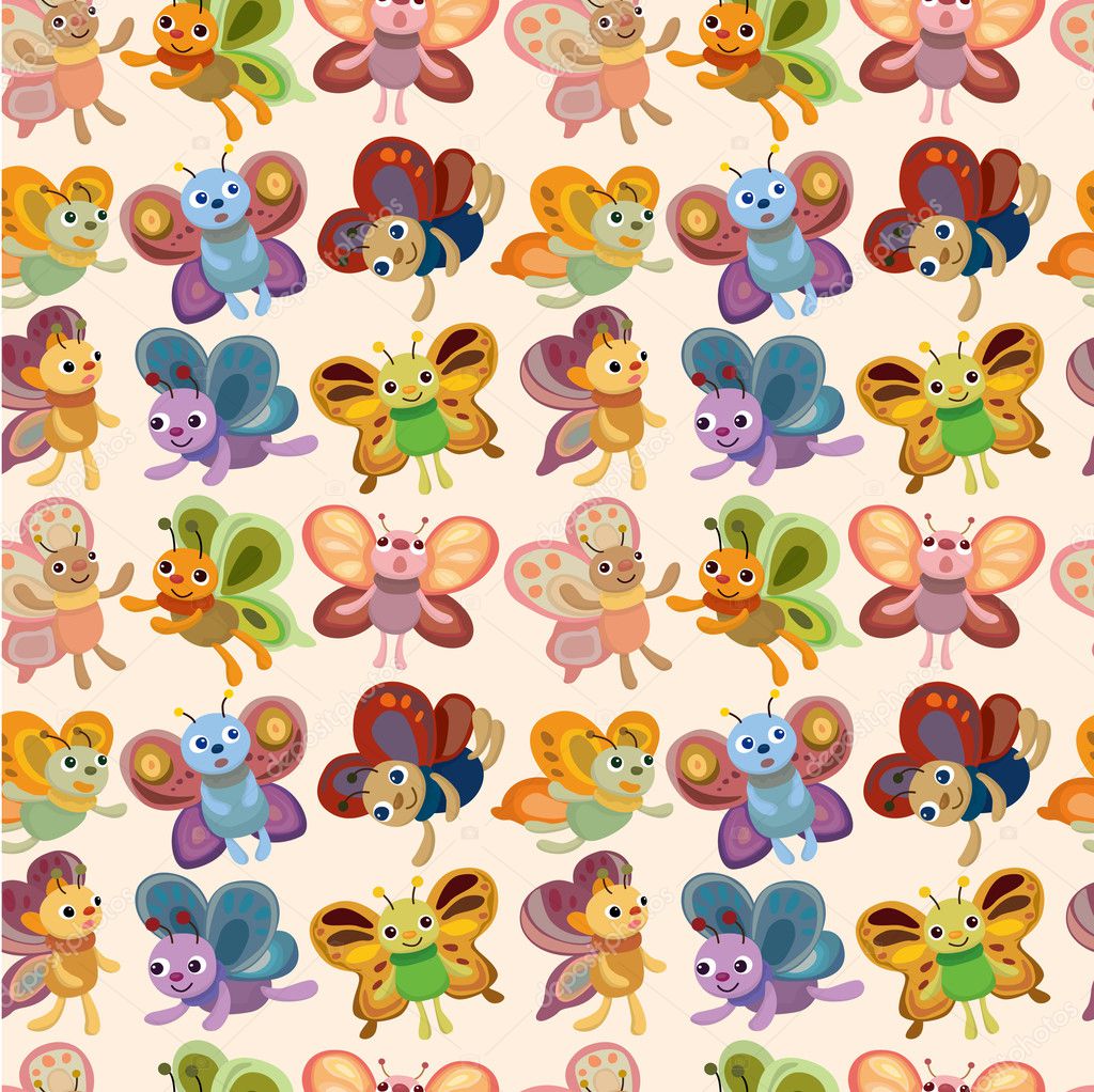 Cartoon butterfly icon set seamless pattern Stock Vector Image by ...