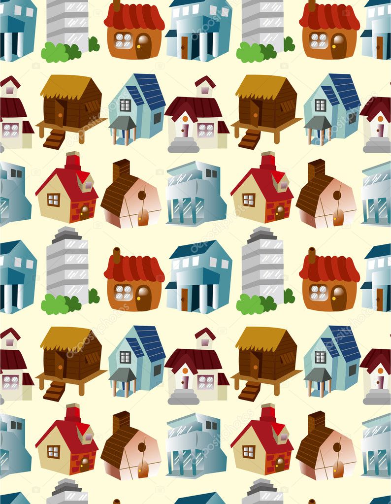 Cartoon house seamless pattern — Stock Vector © mocoo2003 #7863491
