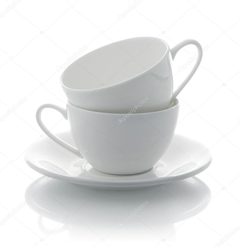 Two white cups and saucer Stock Photo by ©sweetok 7883402